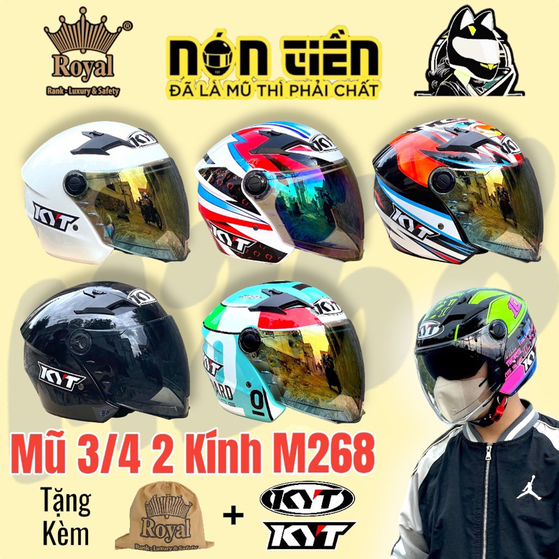 (TẶNG LOGO KYT) Mũ Bảo Hiểm 3/4 2 Kính Royal M268 Đủ Màu cực đẹp, Bảo ...