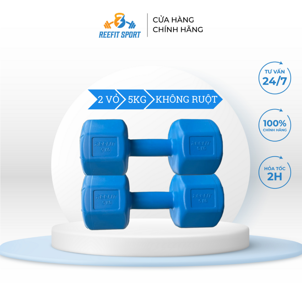 Bộ 2 vỏ tạ tay nhựa bát giác Reefit 5kg màu xanh không ruột chưa nhồi ...