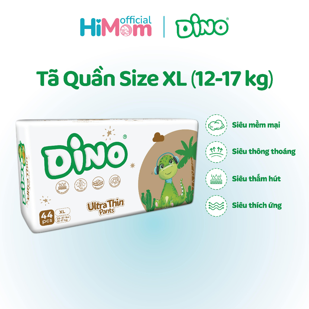 Tã/bỉm dán Dino size XL (12-17kg) bề mặt bỉm thông thoáng, ngăn ngừa ...