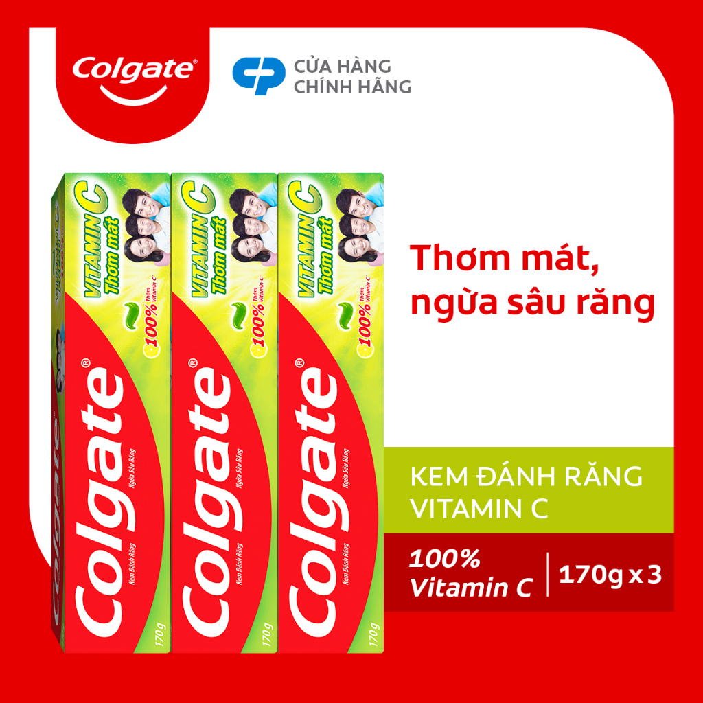 Bộ 3 Kem đánh răng Colgate Vitamin C thơm mát 170g/ tuýp | Shopee Việt Nam