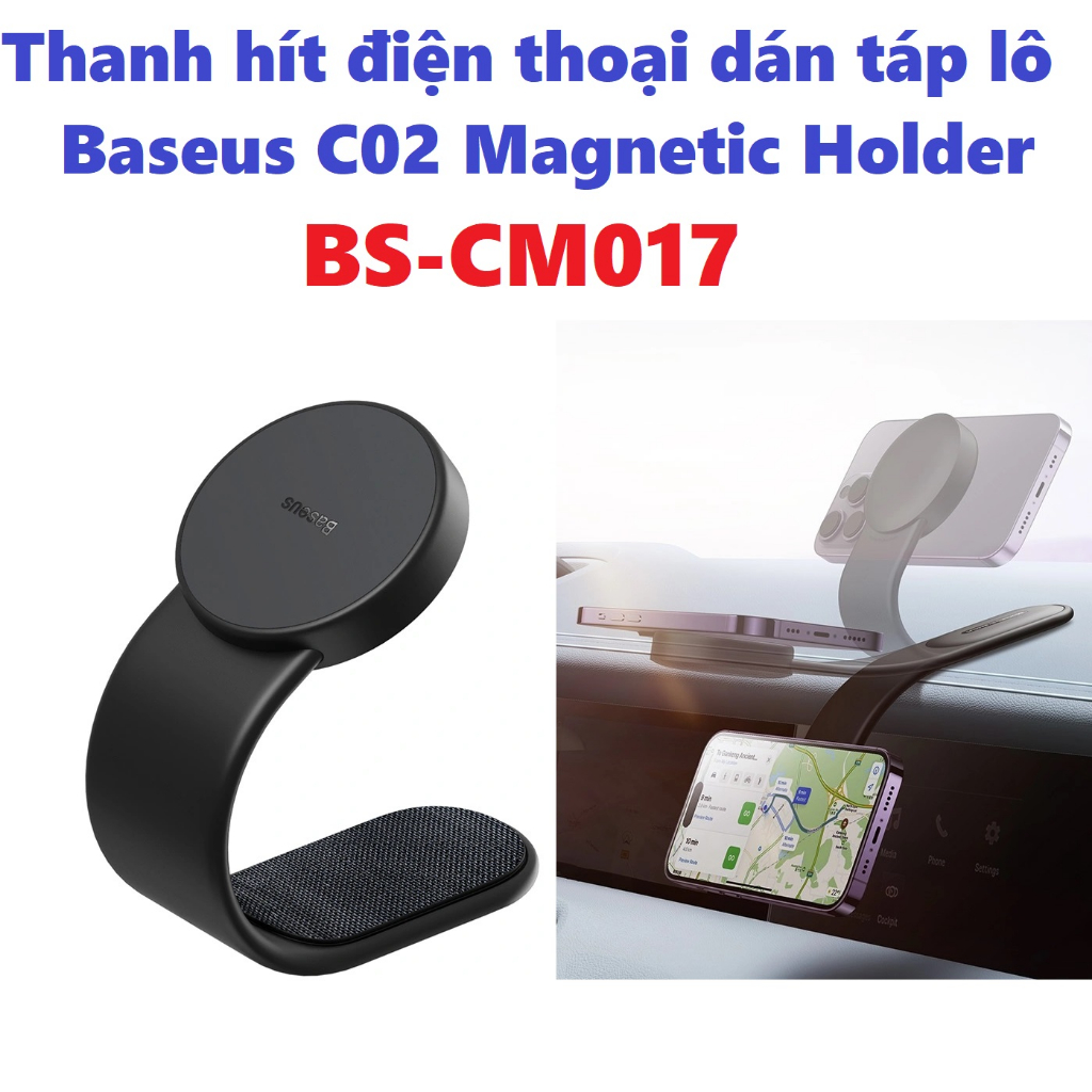 Giá đỡ nam châm hít điện thoại kiêm sạc không dây dán táp-lô có thể uốn cong Baseus C02 Magnetic ...