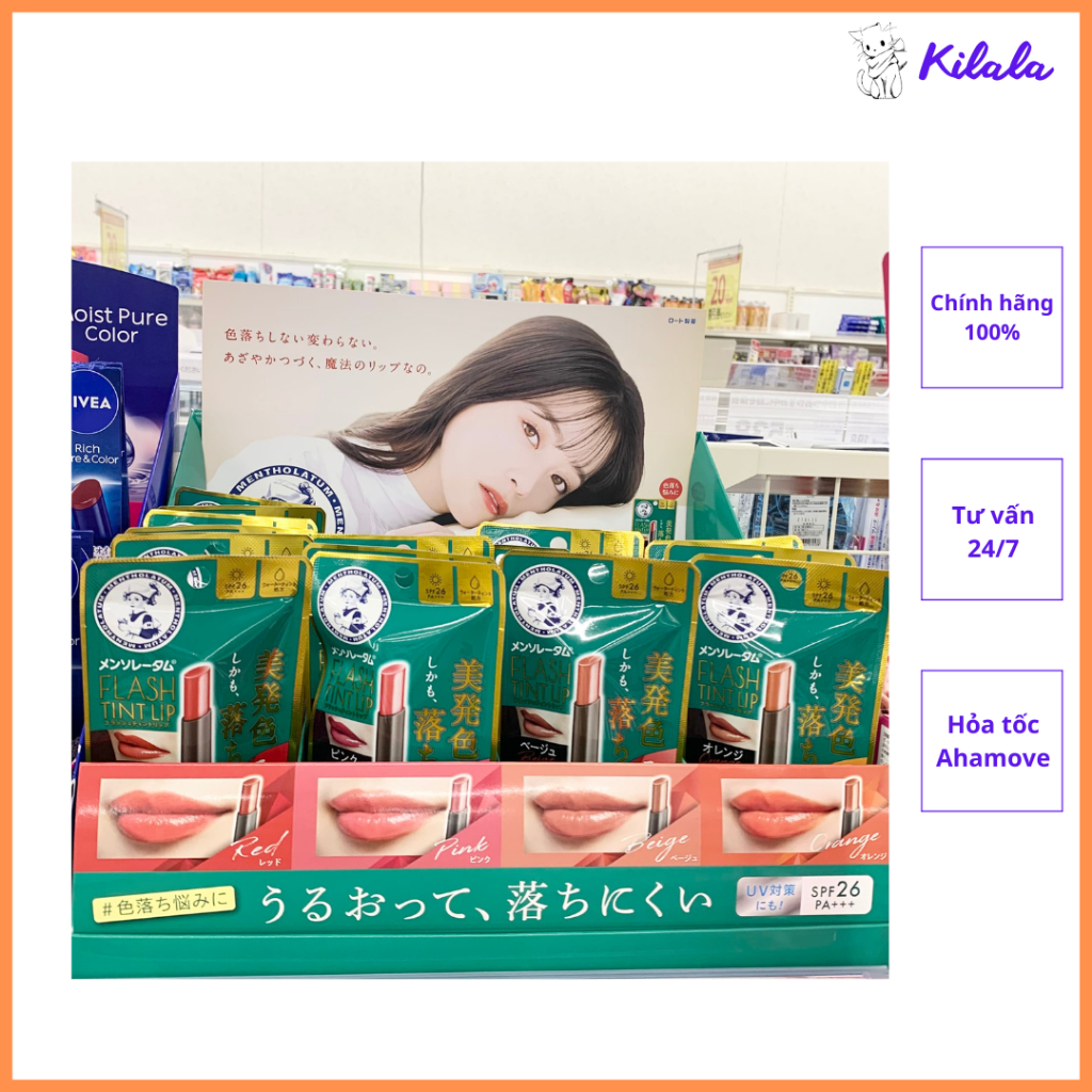 (Hàng nội địa Nhật) Son dưỡng chống nắng siêu bền màu Rohto Mentholatum Flash Tint Lip SPF 26 ...