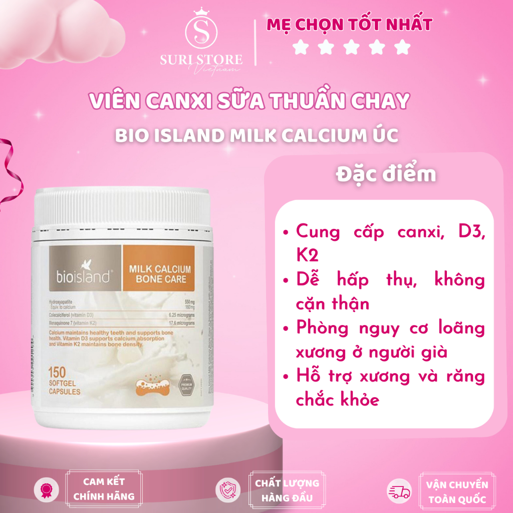 Viên uống BioIsland Milk Calcium Bone Care Úc bổ sung canxi - 150 viên | Shopee Việt Nam