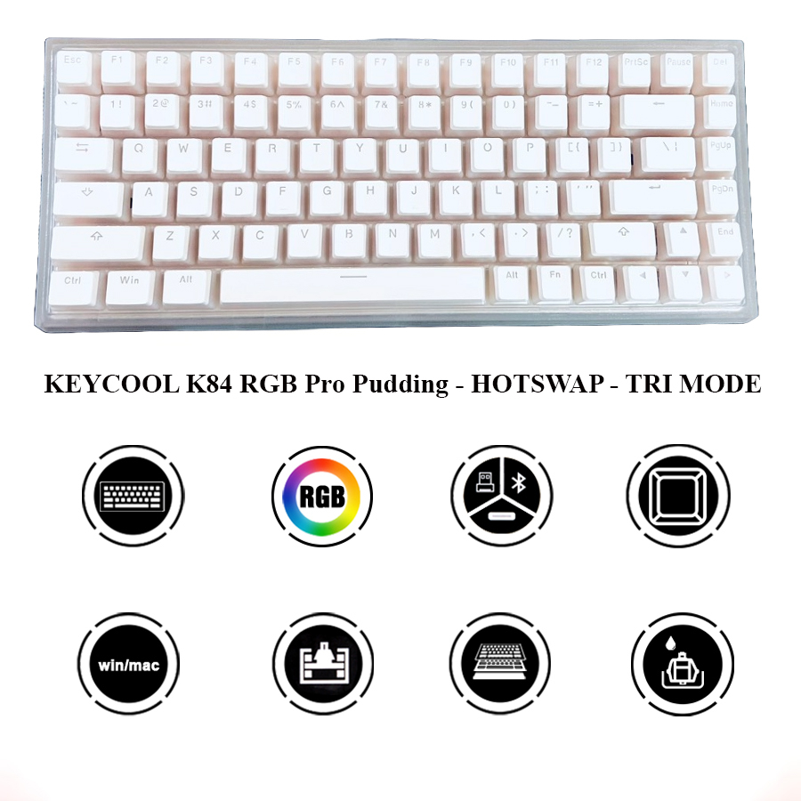 (Bàn Phím Cơ Bluetooth) KEYCOOL KC84 Pro- TRANSPARENT WHITE/ RGB ...