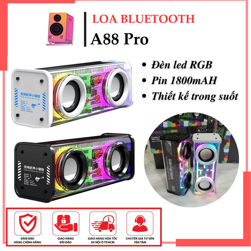 Loa Bluetooth A88 (V8 Pro), Thiết kế vỏ trong suốt, âm thanh sống động ...