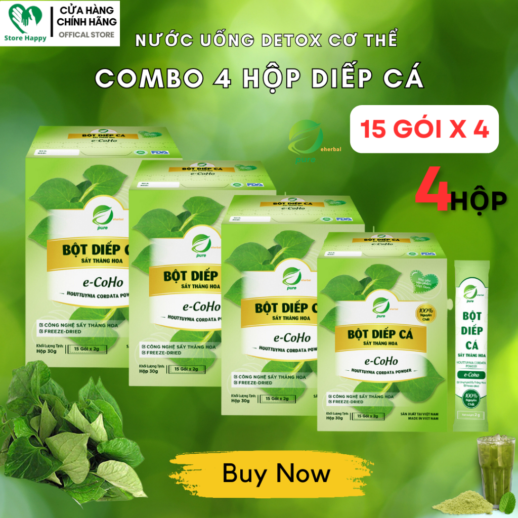 Combo 4 Hộp Bột Diếp Cá Nguyên Chất Eherbal Từ Rau Diếp Cá Thăng Hoa e ...
