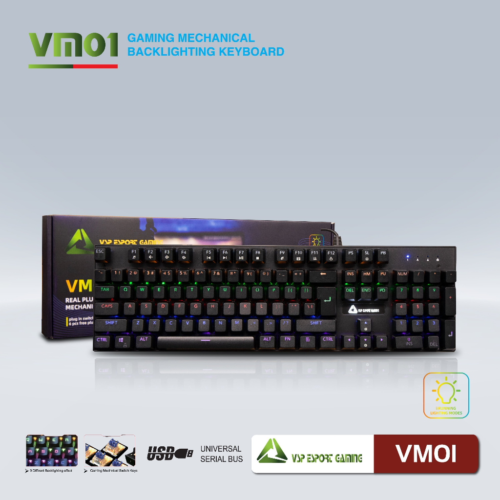 Bàn phím cơ Blueswitch VSP eSport Gaming VM01 màu đen Fullsize 104 phím - Chính hãng bảo hành 12 ...
