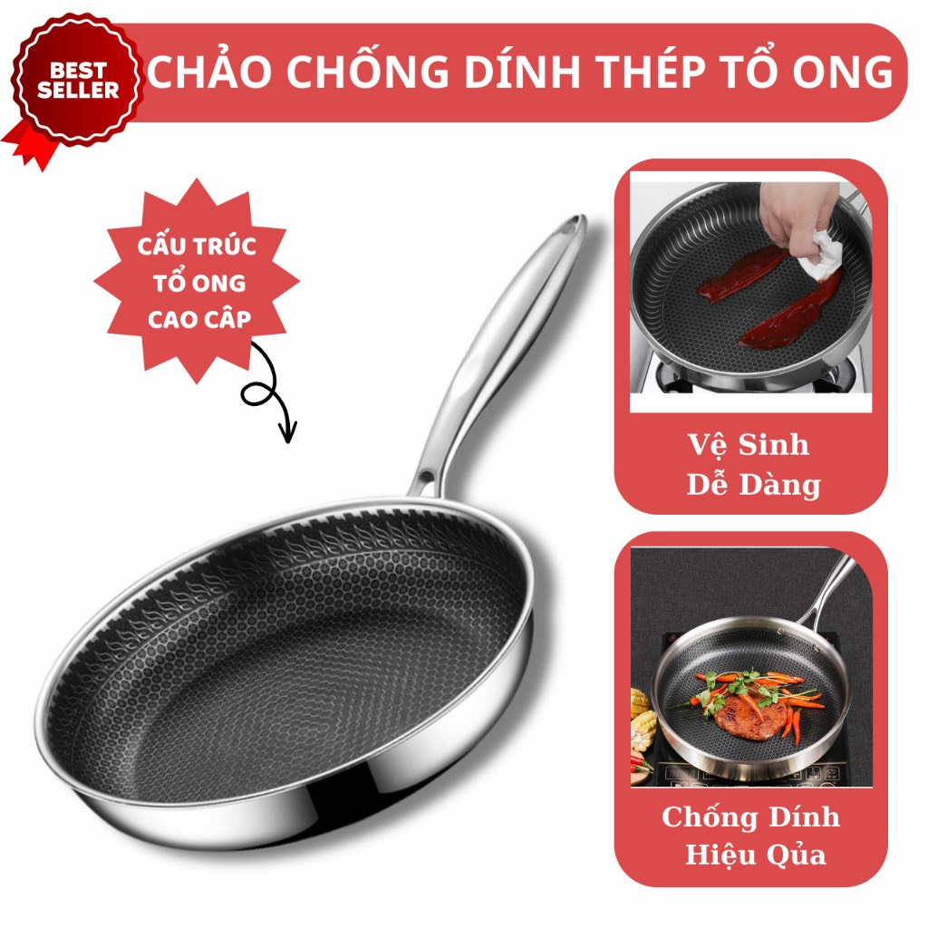 Chảo tổ ong chống dính 28cm inox cao cấp dùng cho mọi loại bếp | Shopee Việt Nam