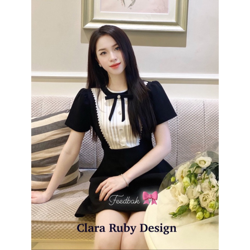 Váy đen phối ren nơ cổ (có size XS-XL)- Thiết kế Clara Ruby | Shopee Việt Nam