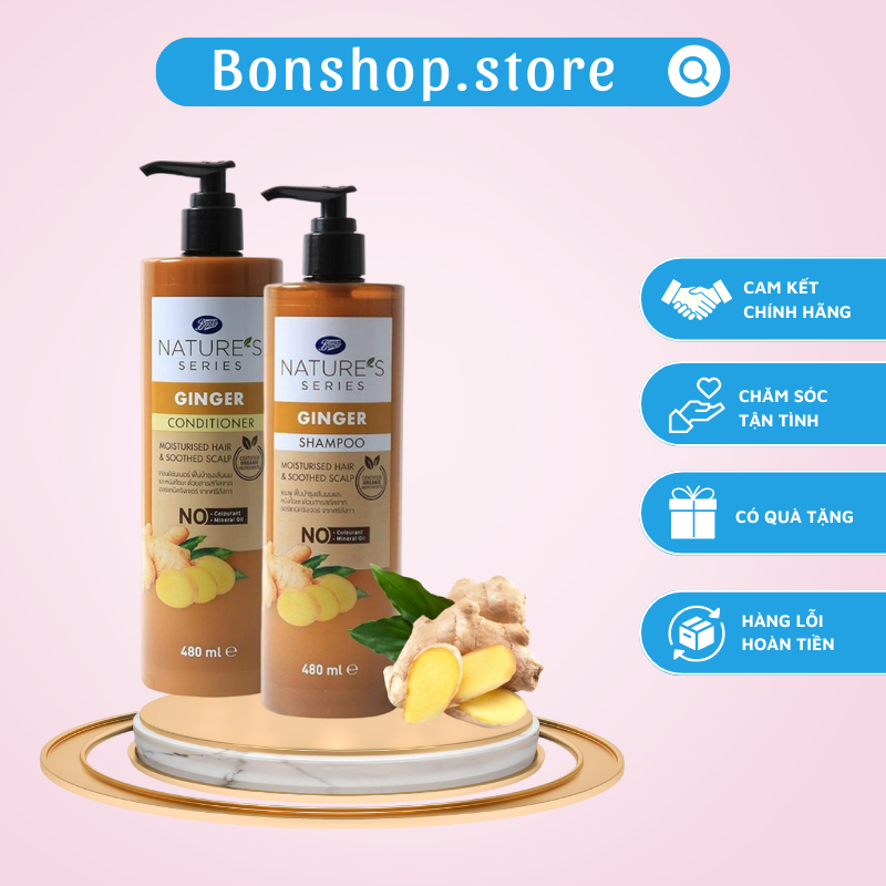 Dầu Gội Xả BOOTS ORGANIC 480ml - Dầu gội xả Chiết Xuất Tinh Chất Gừng Thái Lan cho da đầu khỏe ...