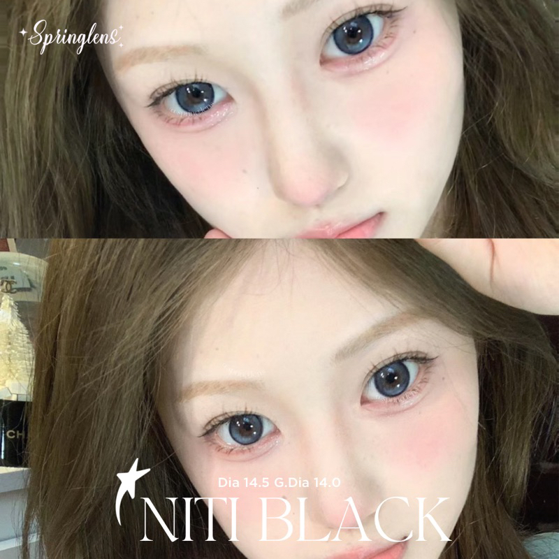 Lens mắt Douyin NITI Black xanh đen có hiệu ứng 2 chiều (Trinity) giãn ...