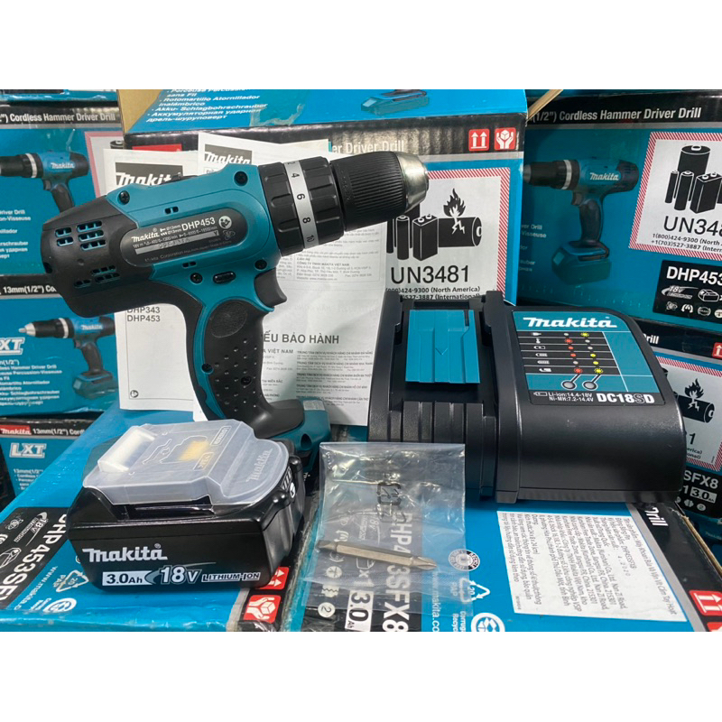 Máy khoan búa và vặn vít dùng pin Makita DHP453SFX8 ( 18V) | Shopee Việt Nam