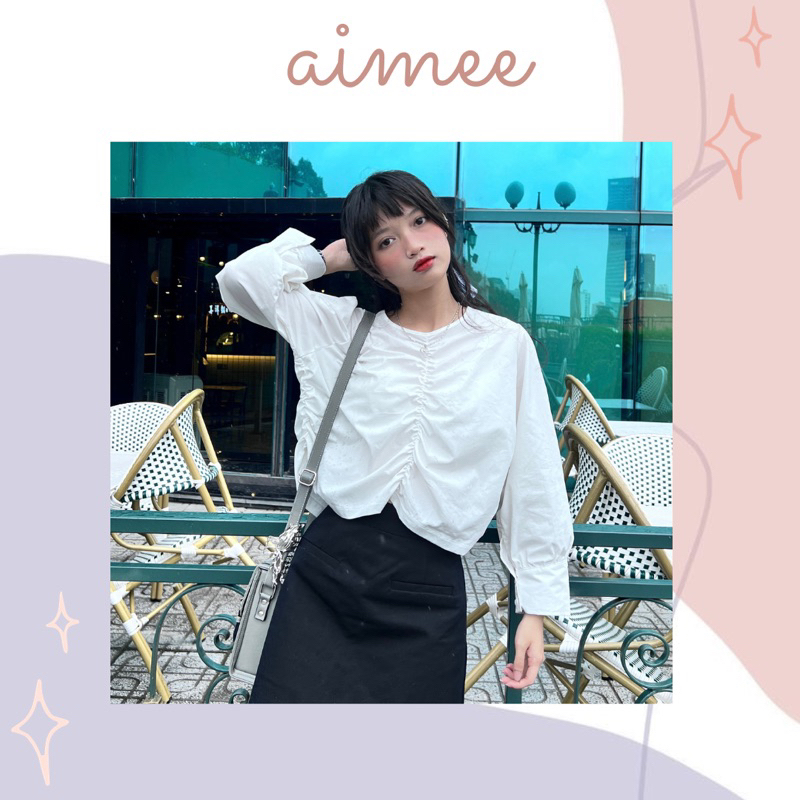 HAILEE - Áo tay dài nhún ngực đen trắng - AIMEE | Shopee Việt Nam