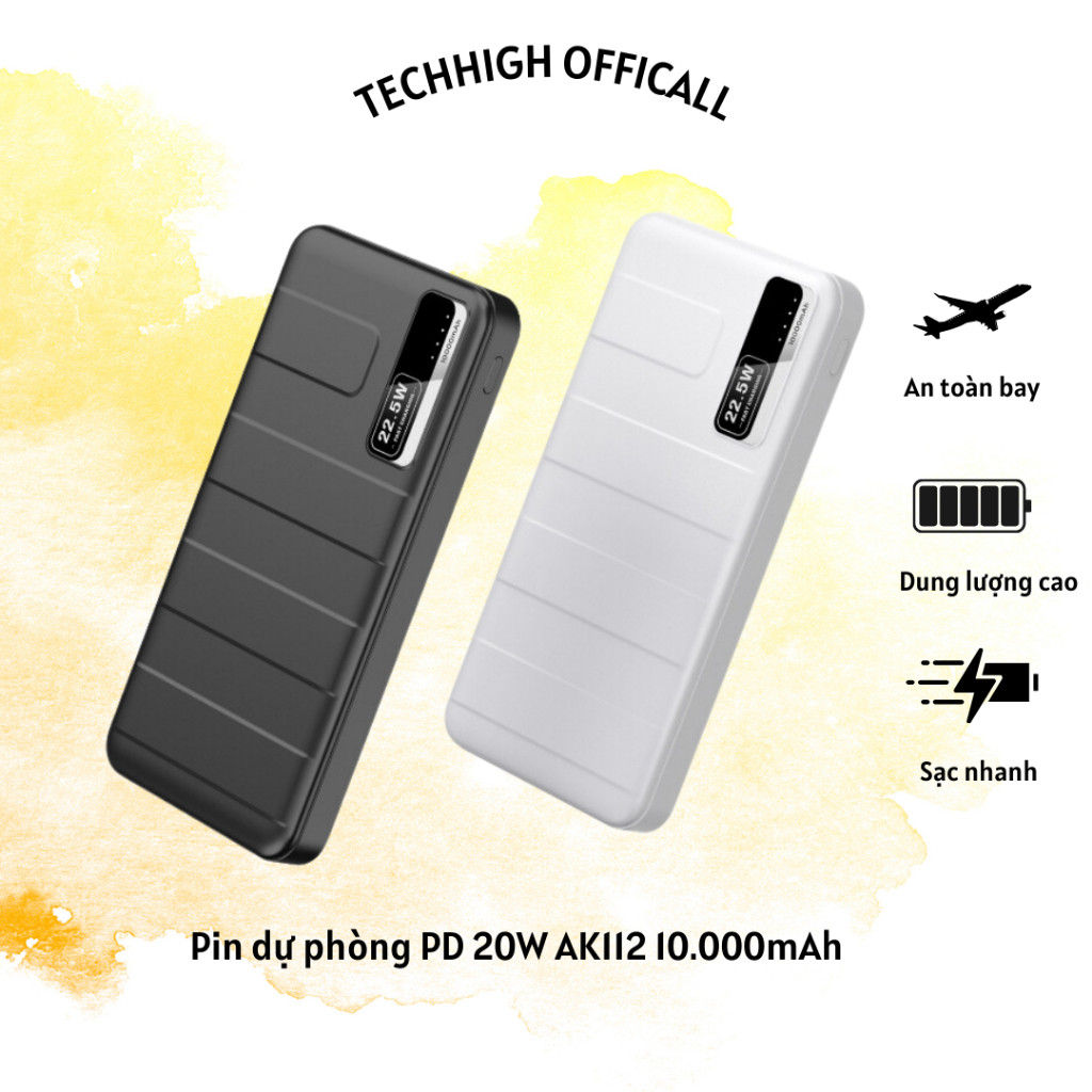 Pin dự phòng PD 20W AK112 10.000mAh pin tích điện thiết kế nhỏ gọn hiển ...