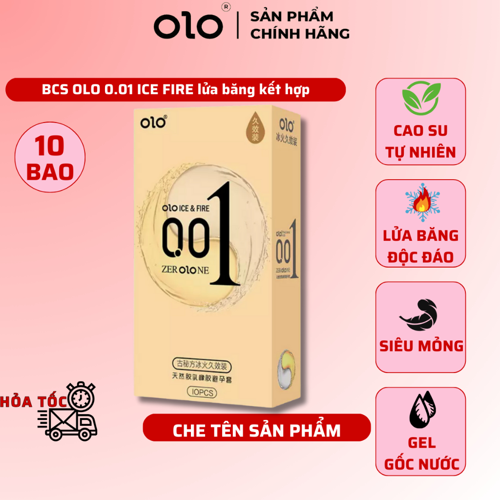 Bao cao su OLO 0.01mm Ice & Fire siêu mỏng 0.01, lửa băng nóng lạnh kết hợp độc đáo mang lại cảm ...