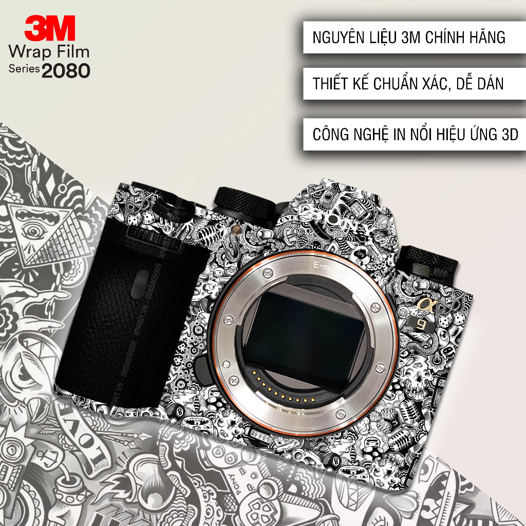 Miếng dán 3M họa tiết Sticker trắng đen vân nổi 3D cho máy ảnh Sony ...