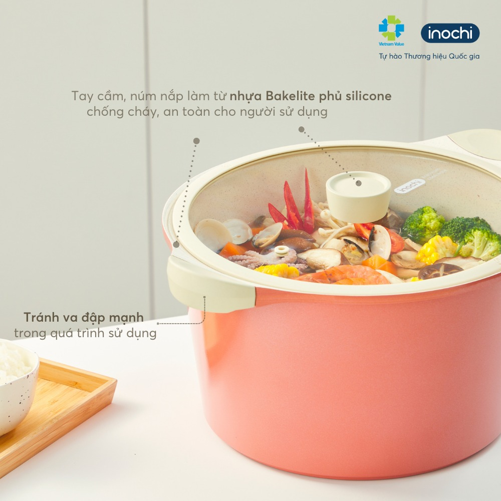 Nồi vân đá Omi Simple Inochi size 20cm/24cm/28cm - Chống dính cao cấp, kháng khuẩn, an toàn sức ...