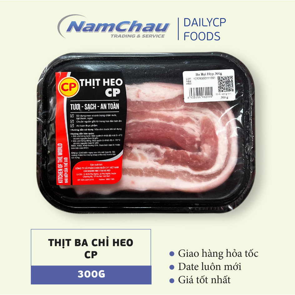 Thịt ba chỉ heo tươi CP khay 300gr/thịt ba rọi heo CP [HN giao hàng hỏa ...