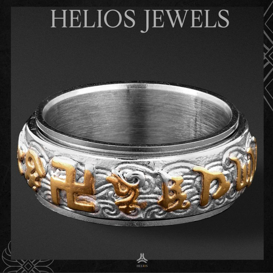 Nhẫn thời trang nam nữ Helios Jewels Lục tự bạc mạ vàng xoay - Thép ...