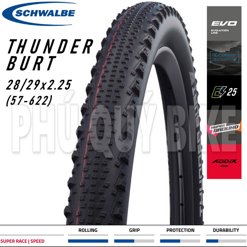 Vỏ / Lốp Xe Đạp Địa Hình KHÔNG RUỘT TUBELESS Schwalbe THUNDER BURT TLE ...
