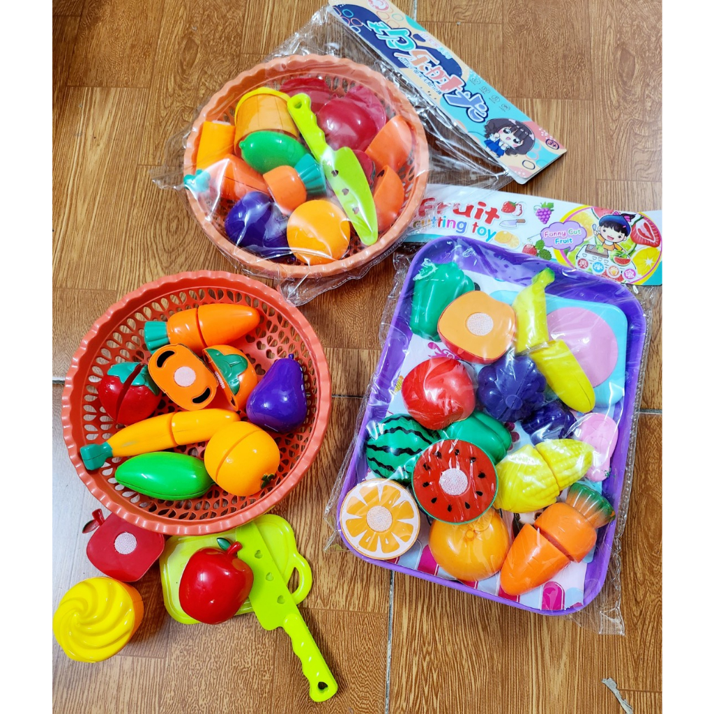 Bộ Đồ Chơi Cắt Hoa Quả Rau Củ Bằng Nhựa Cho Bé Có Rổ Hoặc Khay Đựng ...