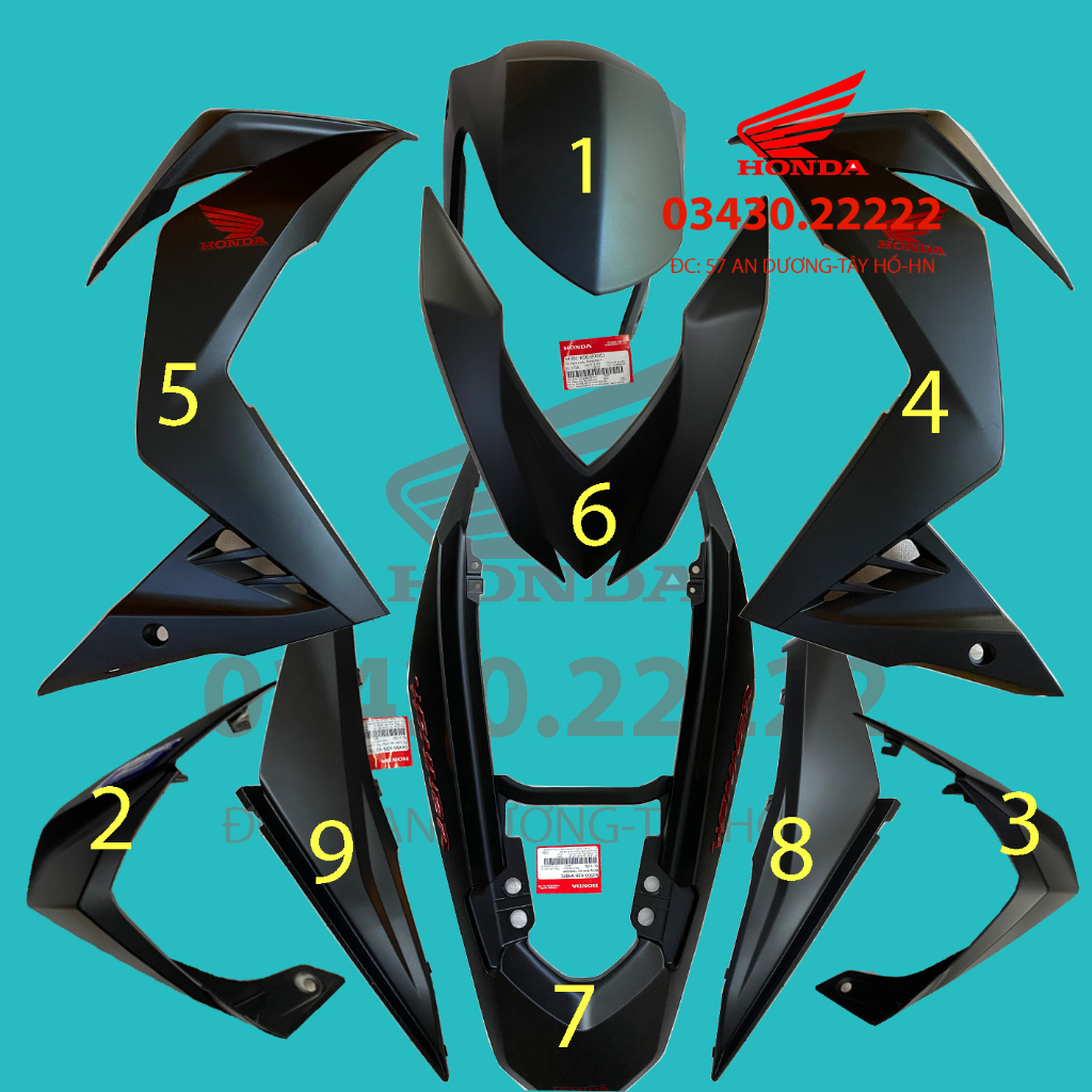(HÀ NỘI) Dàn áo, bộ vỏ Winner V1 đen nhám đời 2018 Zin chính hãng Honda ...
