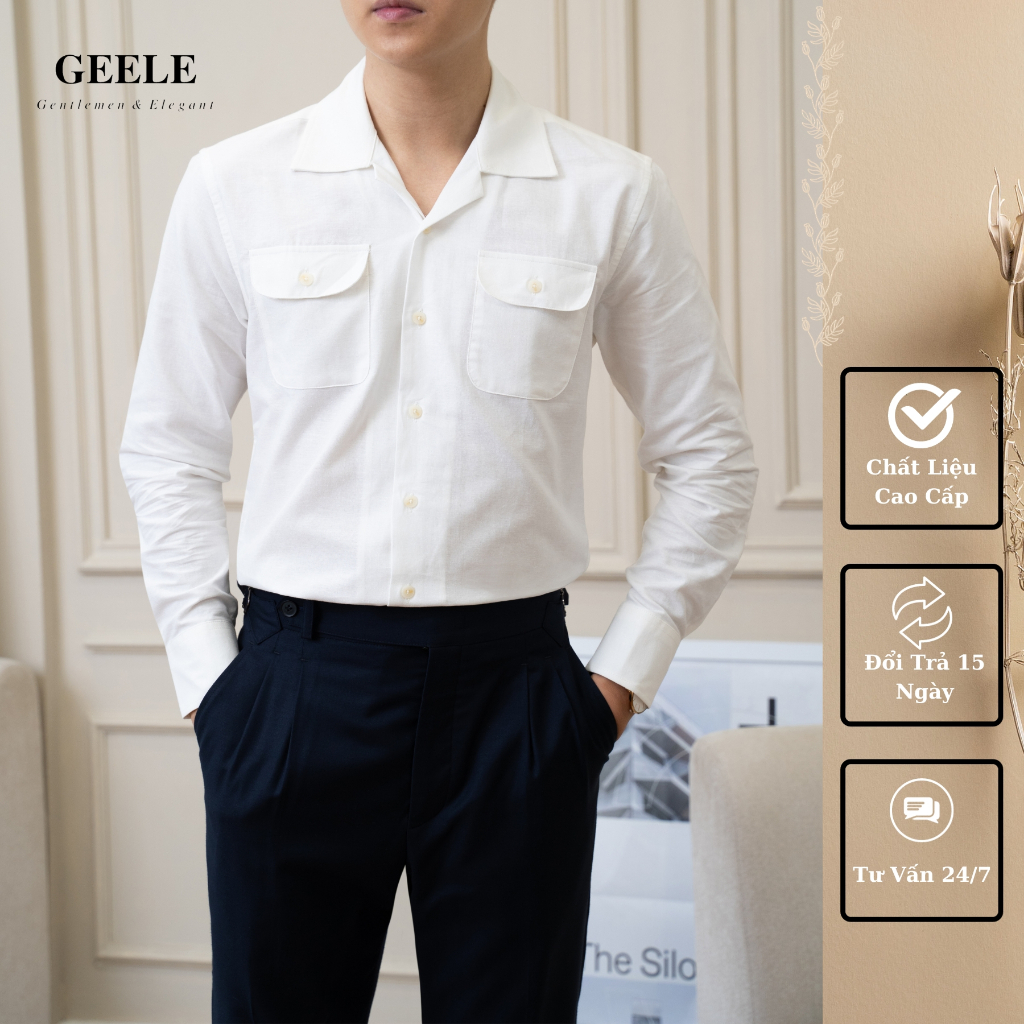 Áo Sơ Mi GEELE Nam Cổ Cuba Form Regular FIT SM11 | Shopee Việt Nam