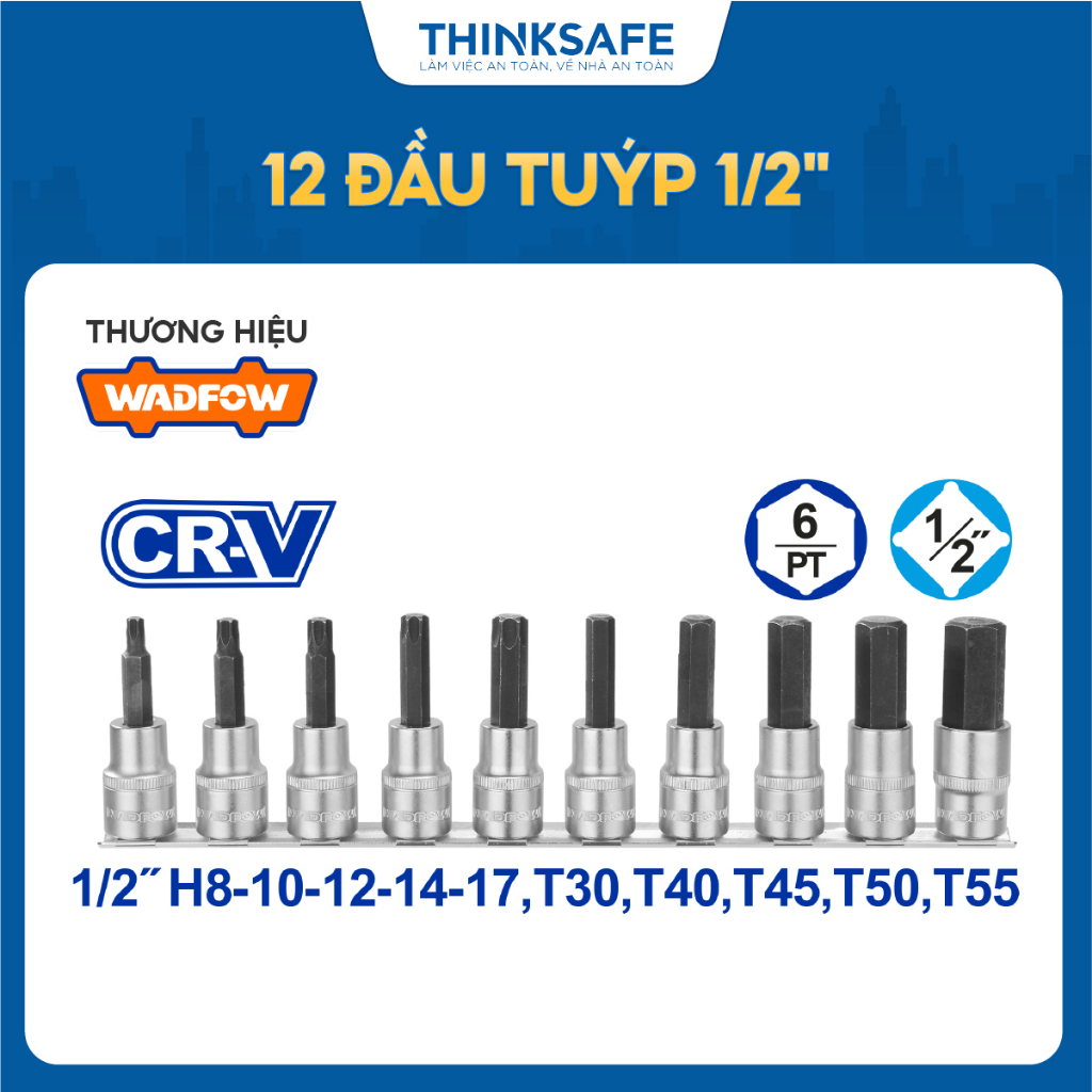 Bộ 12 đầu tuýp 1/2 inch ra đầu vít lục giác đầu sap WADFOW WST1412 đầu ...