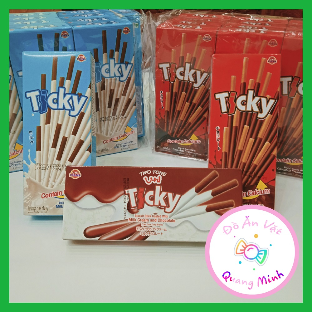Bán sỉ lốc bánh phủ kem Ticky Thái Lan 12 hộp 18g với vị sữa, sô cô la ...