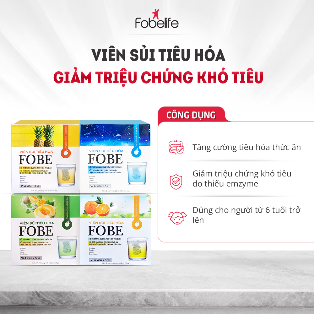 Viên sủi tiêu hóa FOBE- hỗ trợ tiêu hóa, đầy hơi (vỉ 4 viên, hộp 20 ...