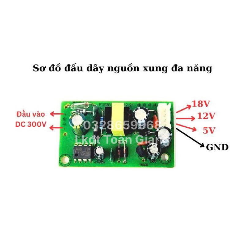 Bo nguồn xung bếp từ đa năng 3 đầu ra:5V-12v-18v, đầu vào 300VDC ...
