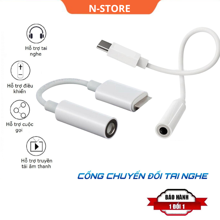 Cổng chuyển đổi chính hãng từ N-Store - Type-C,lP to 3.5mm, hỗ trợ nghe nhạc, mic đàm thoại ...