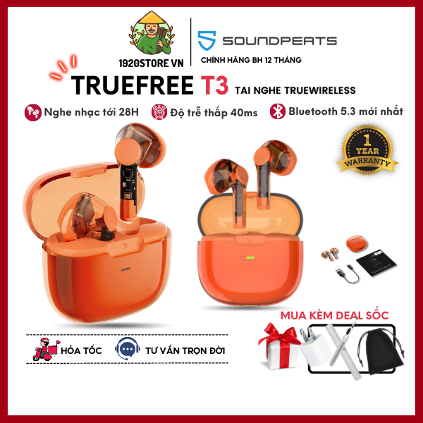 【Hỏa Tốc HCM】Tai nghe True Wireless Earbuds SoundPEATS TrueFree T3 Gamemode 40ms Trong Suốt ...