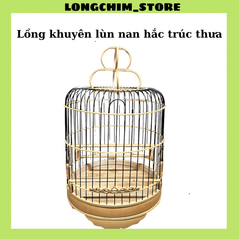 Lồng chim khuyên lùn nan hắc trúc kèm 3 cầu chất liệu trúc mài mịn sáng ...