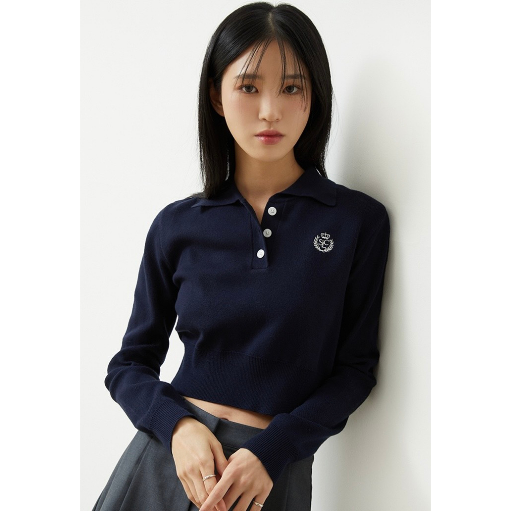 [AUTHENTIC 100%] Áo thun len nữ dài tay Spao có cổ thêu nổi logo trước ...