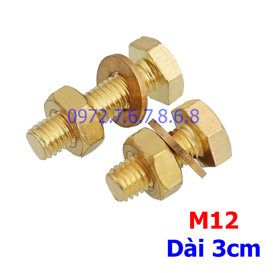 Bulong Đồng M12, Dài 3cm (KÈM ĐAI ỐC VÀ LONG ĐỀN) | Shopee Việt Nam
