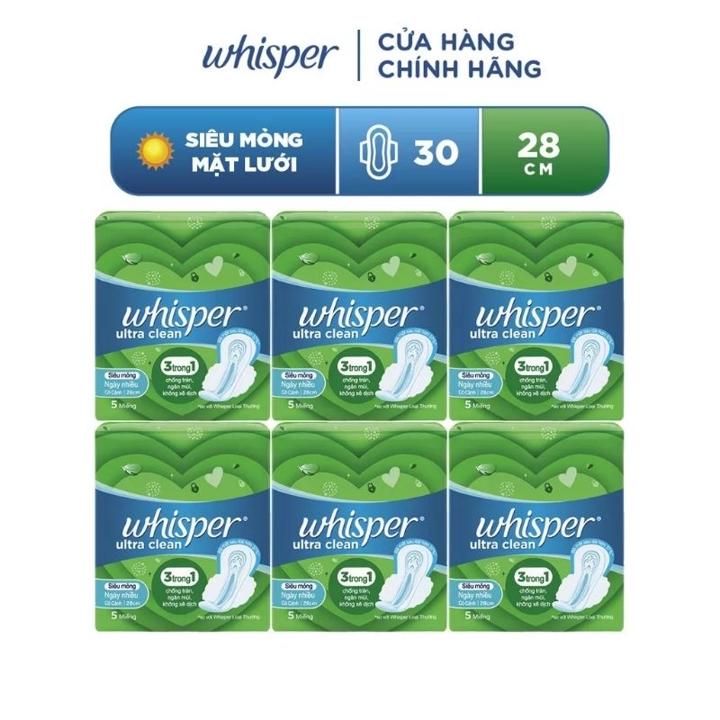 Băng Vệ Sinh Whisper Ultra Clean Có Cánh Cho Ngày nhiều và Ban Đêm 5M ...