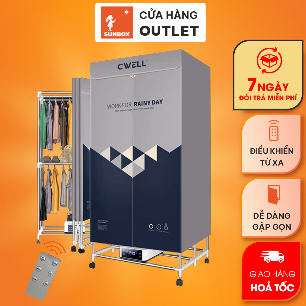 Tủ sấy quần áo 1.7M CWell D23, máy sấy quần áo gấp gọn khử khuẩn ion ...