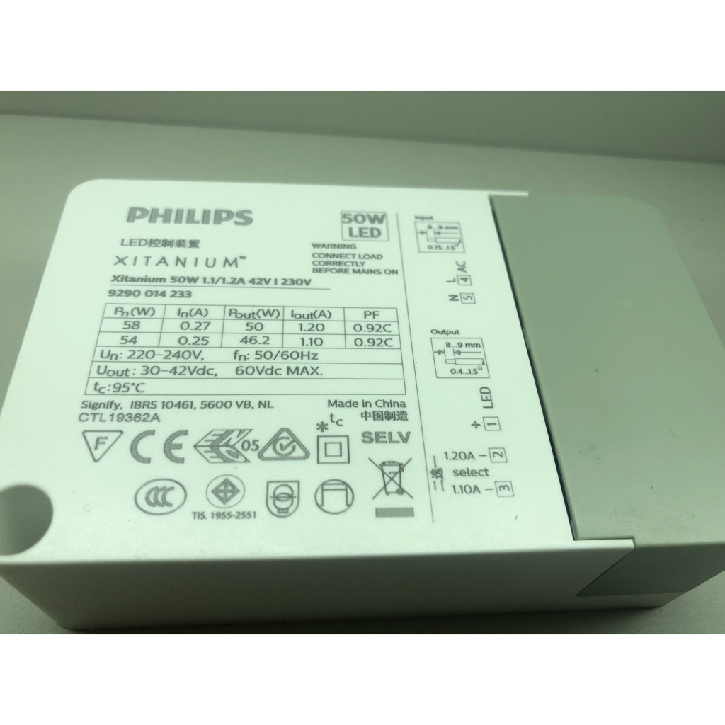nguồn LED , XITANIUM 50W 1,1/1,2A I 230V PHILIPS dùng cho chip Led 50w ...