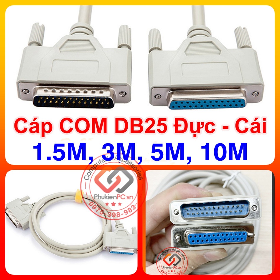 Cáp LPT COM DB25 Male to DB25 Female Đực-Cái. Dùng cho máy công nghiệp ...