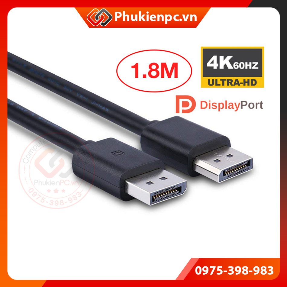 Cáp Displayport V1.2 dài 1.8M hỗ trợ 4K 60hz 2K HD1080P. Kết nối máy ...