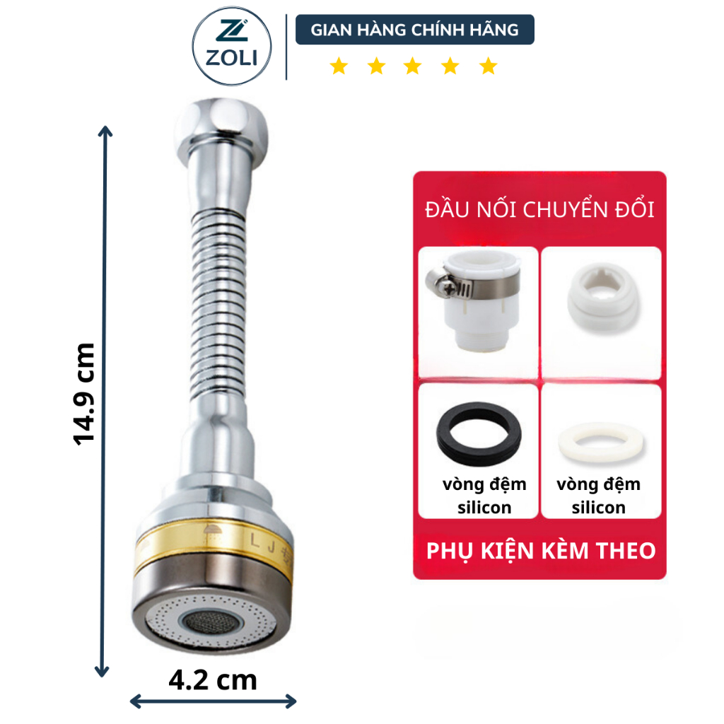 Vòi rửa bát tăng áp xoay 360 độ ZOLI, chất liệu đồng thau inox 304 cao cấp, 3 chế độ phun cực ...