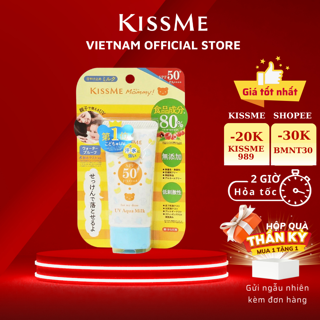 Kem chống nắng trẻ em Kissme Mommy UV Aqua Milk dạng sữa dành cho da nhạy cảm như em bé SPF50 PA ...