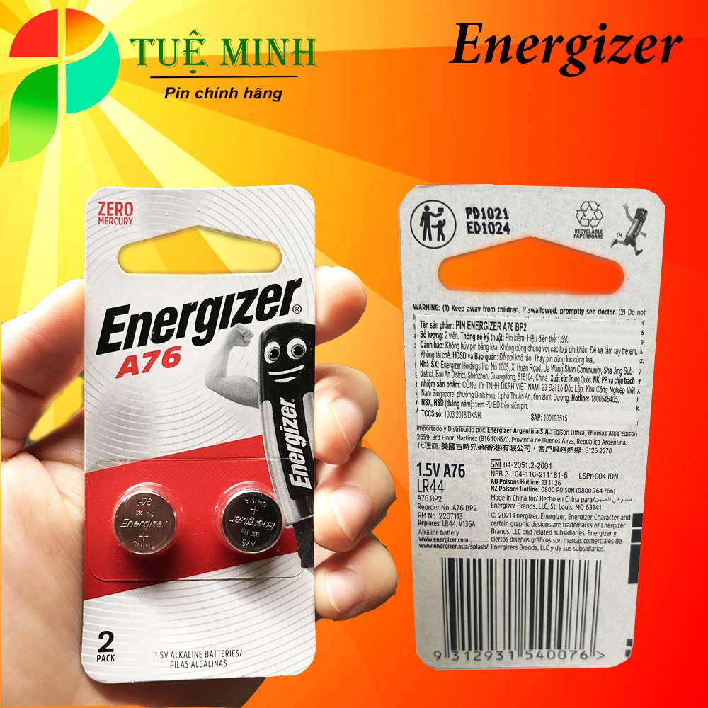 VỈ 2 VIÊN PIN LR44 / AG13 / A76 hính hãng Energizer, pin đồ chơi, pin ...