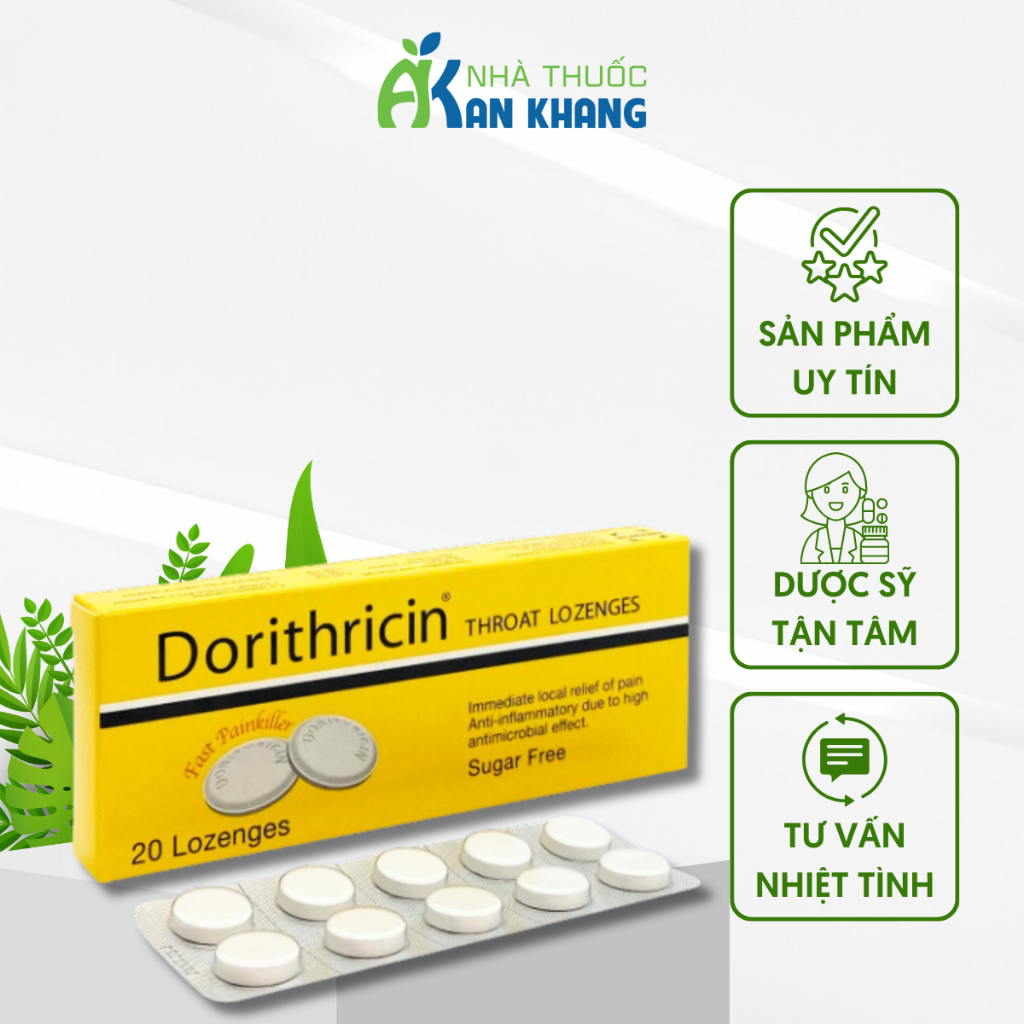 Viên ngậm Dorithricin hộp 20 viên - giúp giảm đau rát họng ,viêm họng ...
