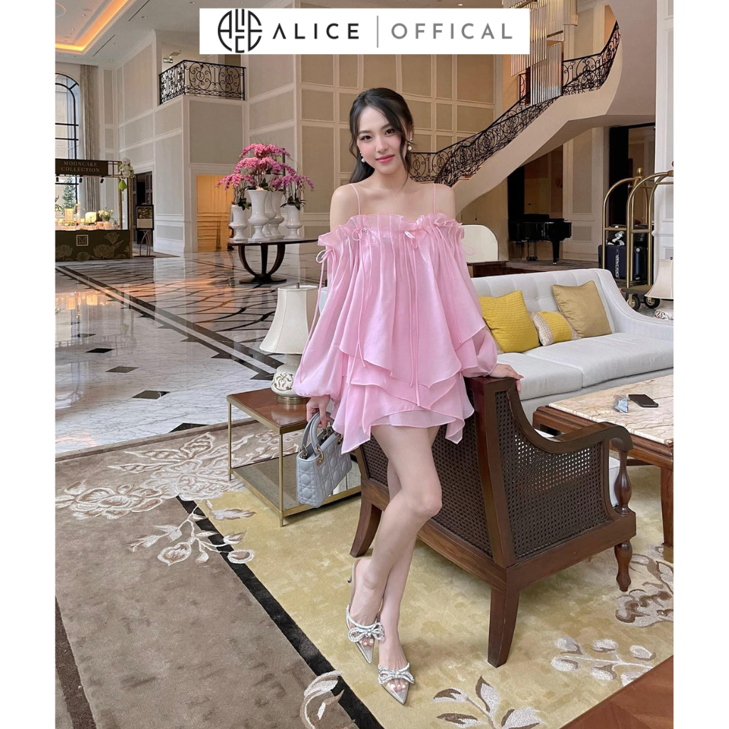 Set Tiểu Thư ALICE Áo 2 Dây Trễ Vai Váy Xếp Li Đính Đá Ngực Kèm Chân Váy Cách Điệu Phong Cách ...