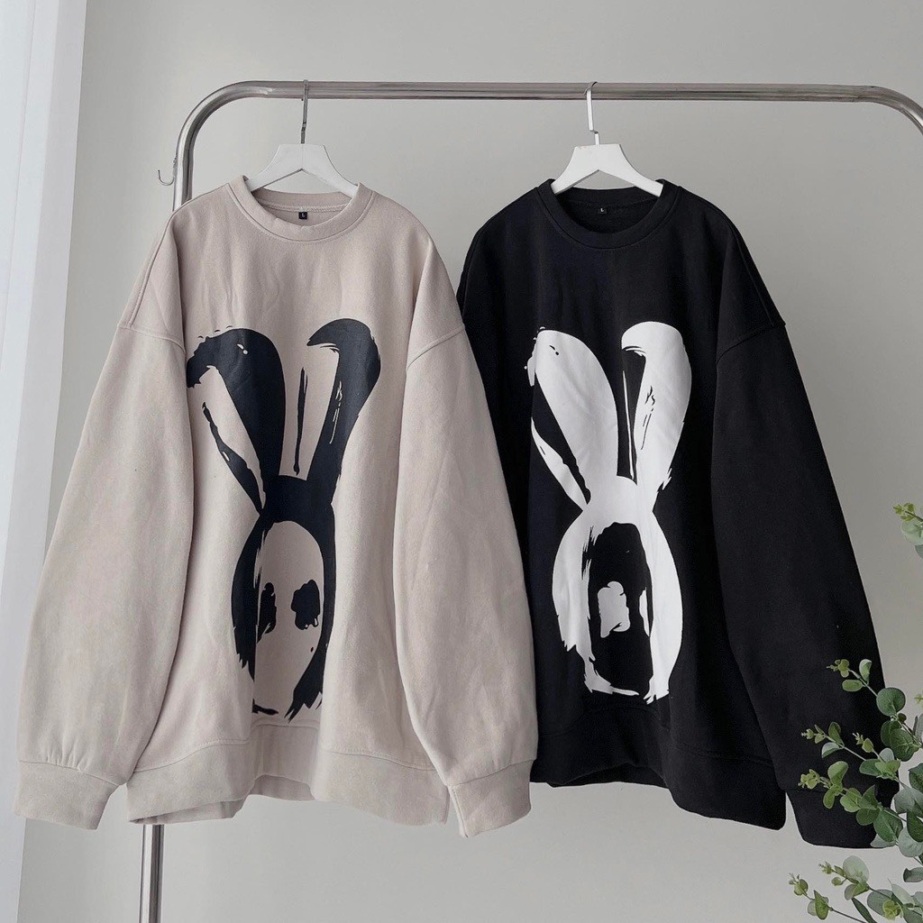 Áo Nỉ Sweater Nữ Form Rộng Vải Nỉ Bông Dày Dặn in MẶT THỎ NỈ phong cách Ulzzang HALUSA M1118 ...