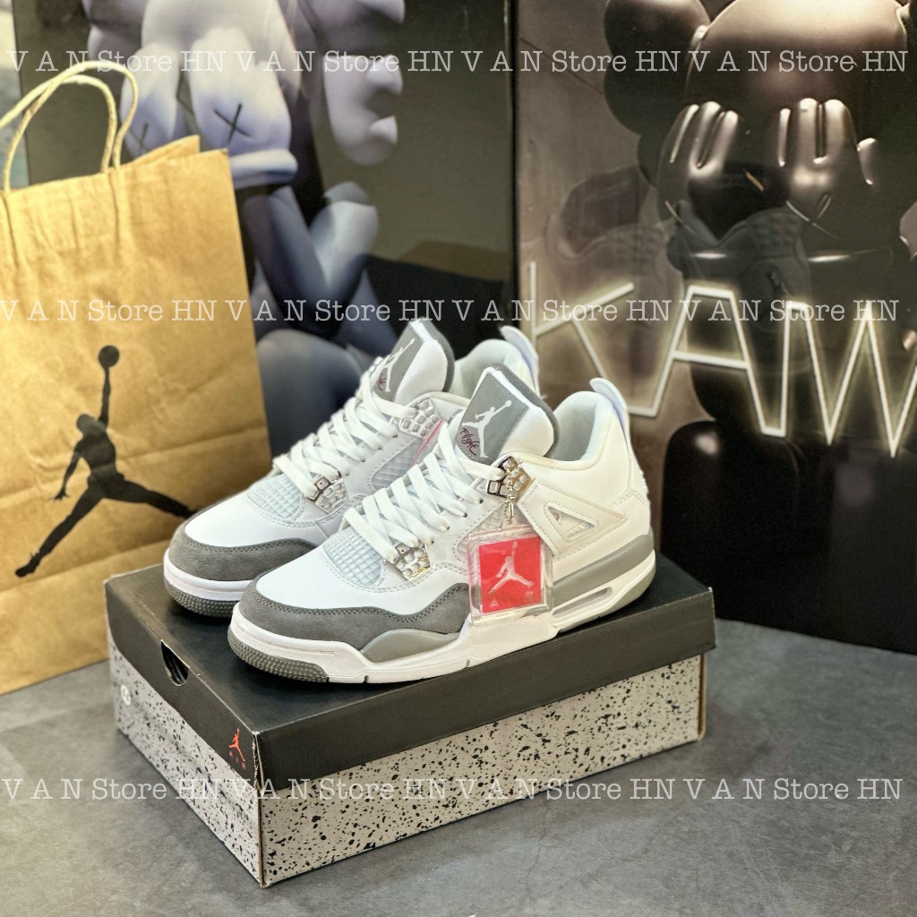 Giày Thể Thao Nam Jordan 4 Hamster White Grey,Jd4 Trắng Viền Xám Cao ...