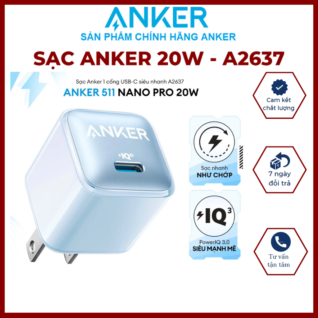 Củ Sạc Anker A2637 Nano Pro 20w Sạc Nhanh Các Dòng Điện Thoại Cổng PD ...