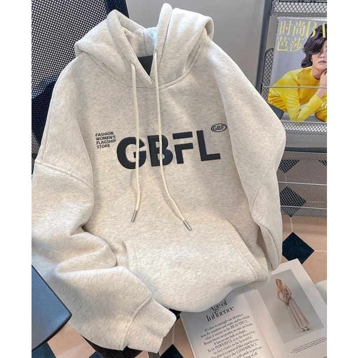 Áo Hoodie Nỉ Bông In Chữ GBFL Mũ Rộng 2 Lớp Form Rộng Nam Nữ Unisex , Áo Hoodie Nam Nữ Xám Trắng ...